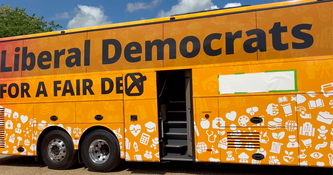 Ed Davey launches the campaign battlebus in South Cambridgeshire